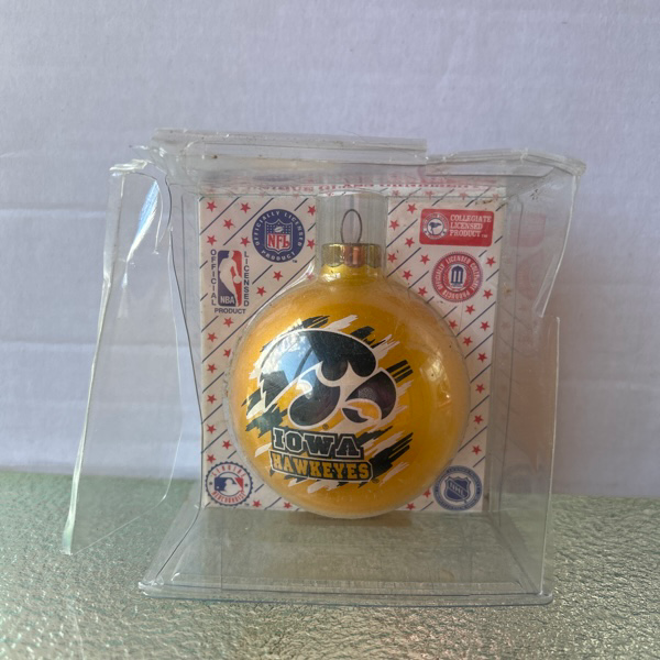 Iowa Hawkeye Gold Ball Ornament with Black & White Stripes | HawkToys
